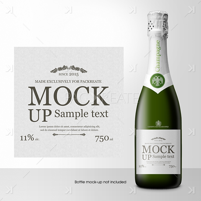 Packreate Champagne Bottle Label PSD Template